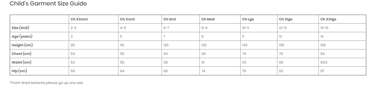 Sizing Charts